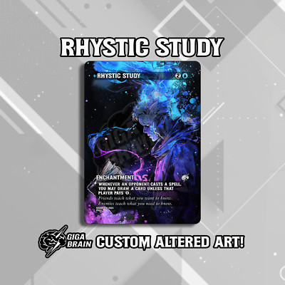 MTG Rhystic Study - Altered Full Art Card On Premium Blue-Core ...