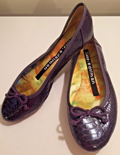 LIBBY Sam EDELMAN Alex Purple Snake Flats Shoes Bow Toe Slip On Faux ...