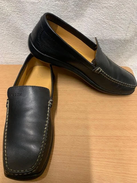 GEOX Respira Men's Driving Loafers Moc Toe Black Leather