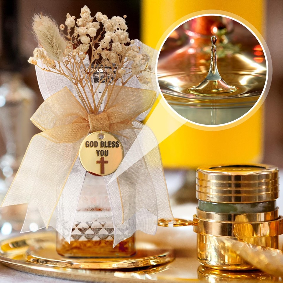12 Set Holy Clear Water Bottle with Fake Floral Acrylic Sheet and Bow ...