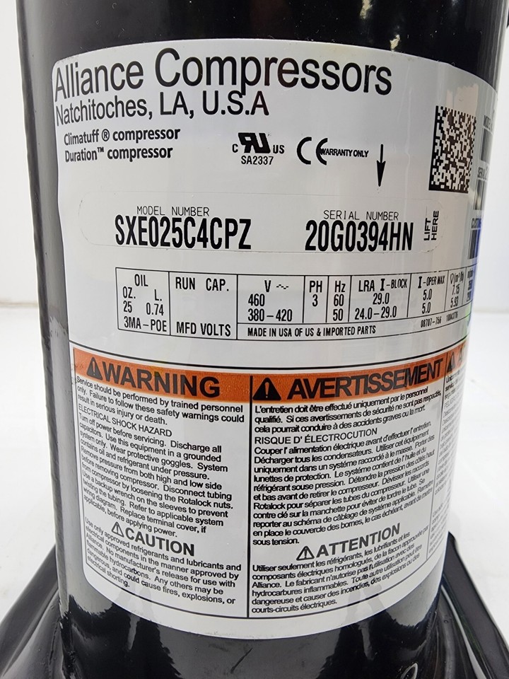 Alliance Compressors Climatuff SXE025C4CPZ 199 AMW Trane NEW | eBay