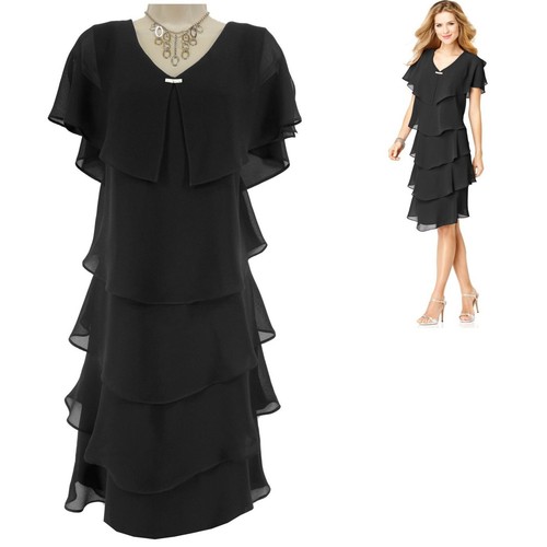 Size 12 Patra Black Tiered Chiffon Dress Day/Evening Wedding Cocktail ...