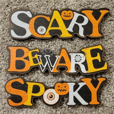 Halloween Table Decor Signs Set of 3 Scary Beware Spooky | eBay