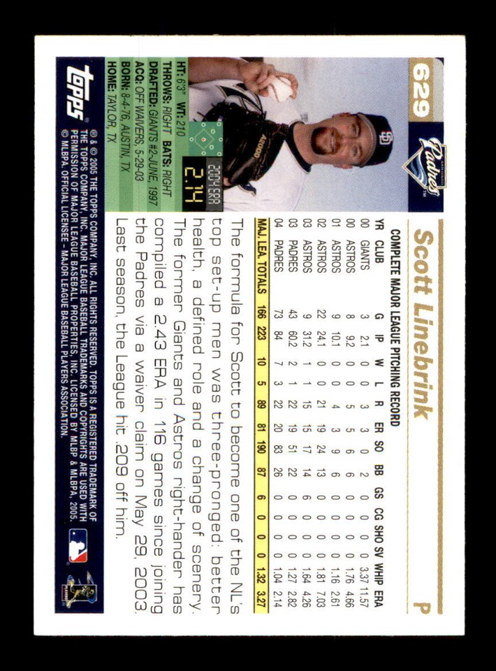 2005 Baseball Topps Scott Linebrink San Diego Padres #629 | eBay