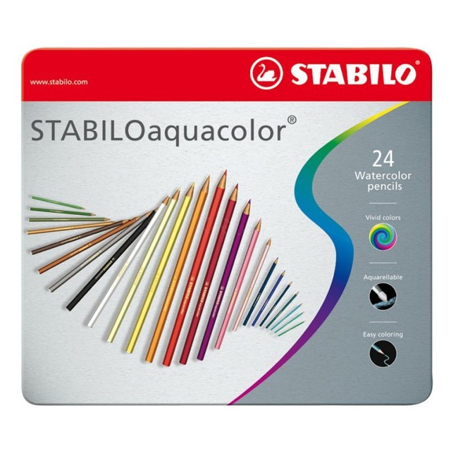 STABILO Pencils Aquacolor 24 Colours Premier in Pouch Metal 1624-5 for ...