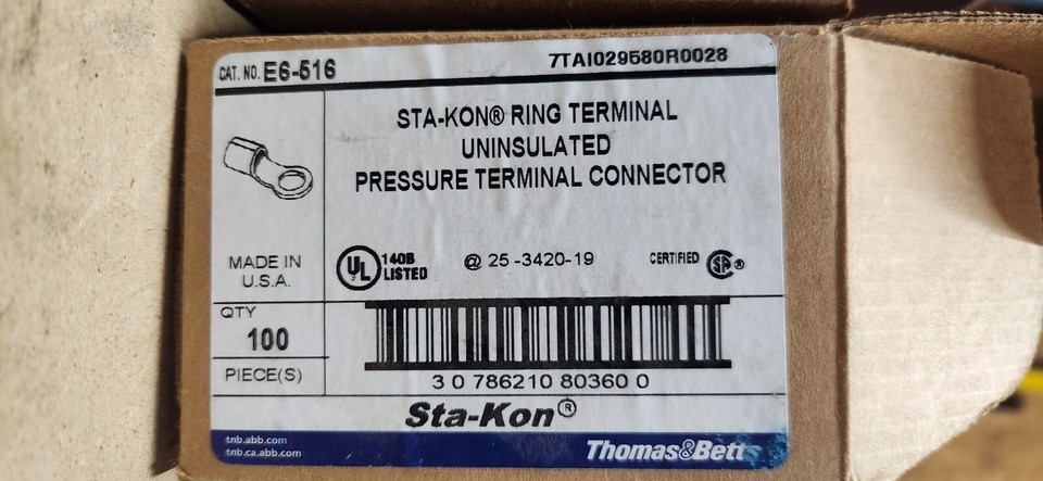Sta-Kon (E6-516) 6 AWG Brazed Ring Terminal Non-insulated 5/16" 20 Pack ...
