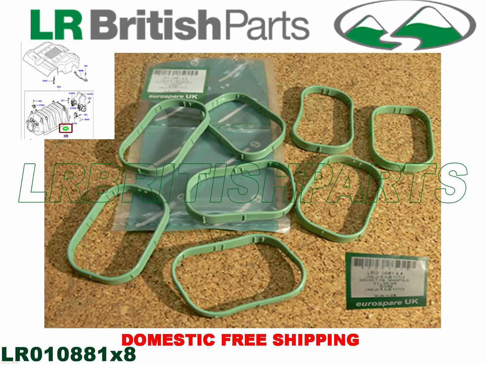 LAND ROVER INTAKE MANIFOLD GASKET RANGE ROVER SPORT 10-13 LR4 SET OF 8 ...