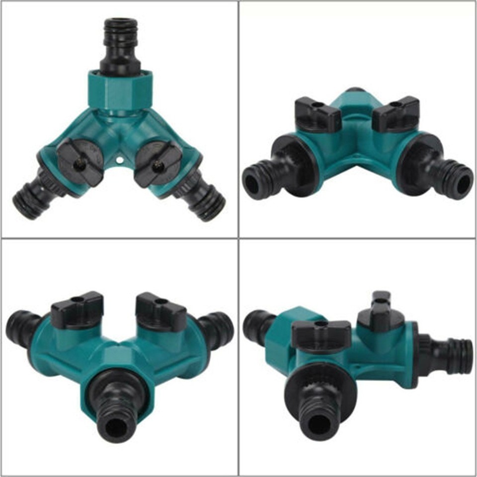 Two Way Outside Garden Tap Shut Off Adapter Dual Hose Connector ...