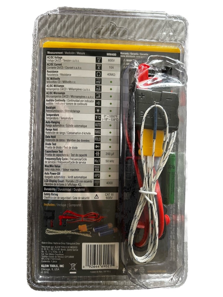 Klein Tools MM400 600V Auto Ranging Digital Multimeter & Temperature | eBay