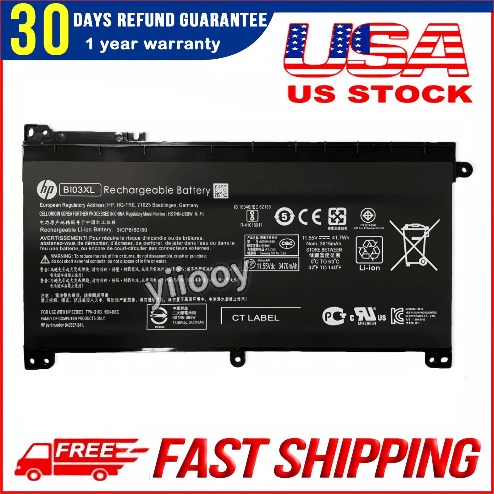BI03XL Genuine Battery For HP Pavilion X360 M3-U 13-U 843537-541 Stream ...