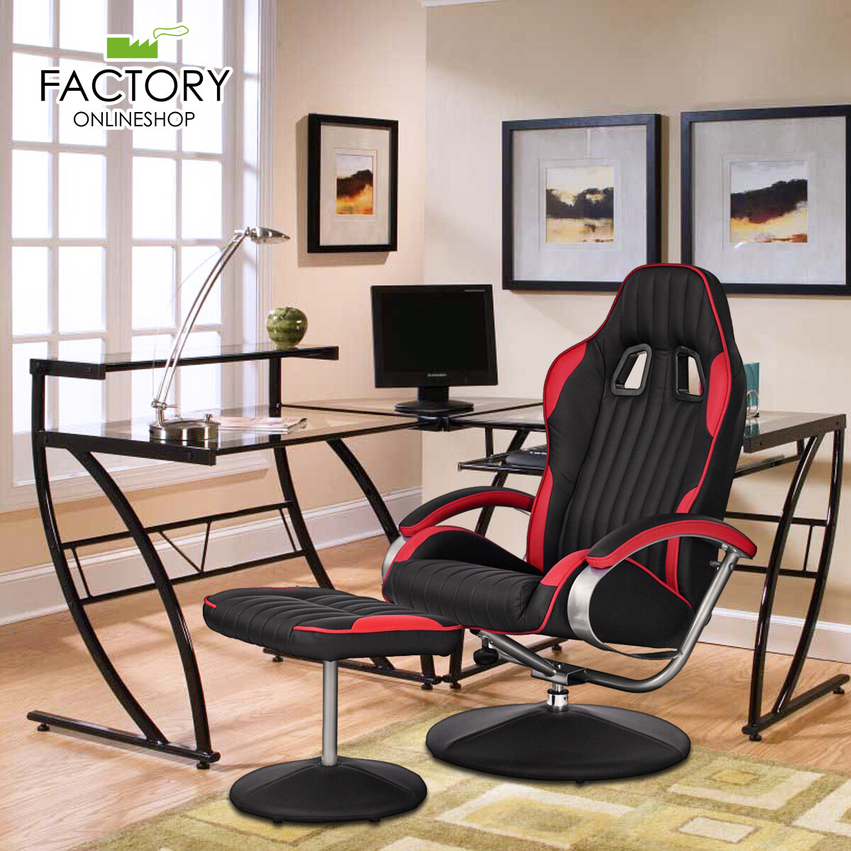 Gaming Office Chair Swivel Racing Recliner Ottoman Computer Desk Stool ...