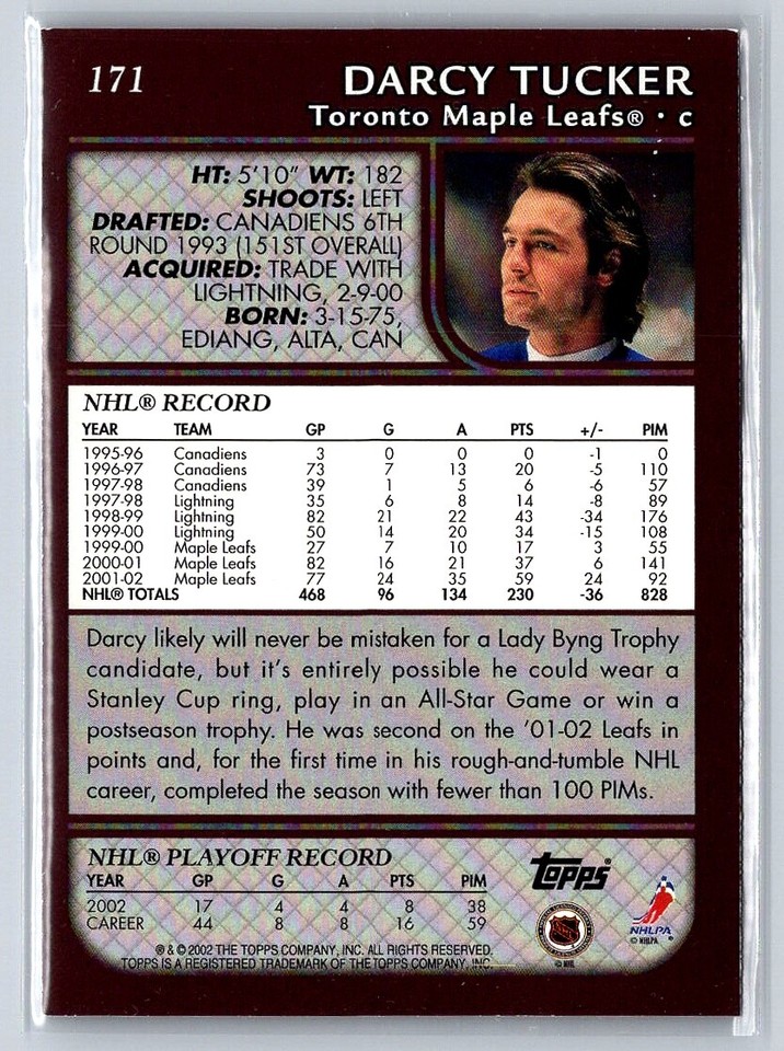 # 171 Darcy Tucker Toronto Maple Leafs 2002-03 Topps | eBay