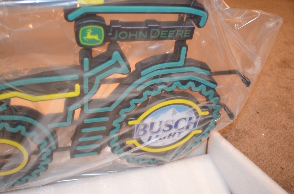 JOHN DEERE TRACTOR BUSCH LIGHT BEER SIGN AUTHENTIC REAL SIGN WITH BOX DIMMER | eBay