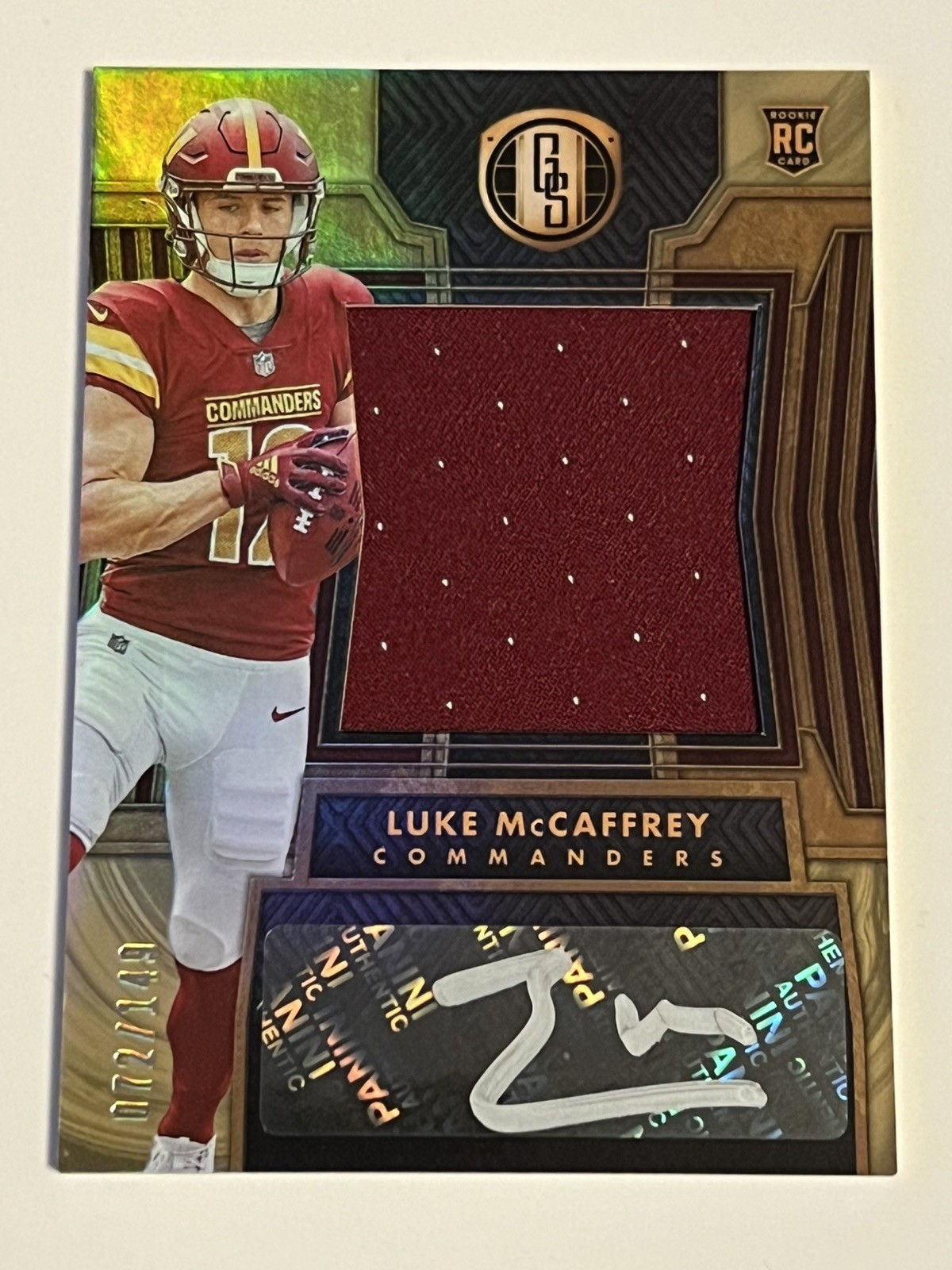 Luke McCaffrey 72/149 (RPA) 2024 Gold Standard #264 Rookie Patch ...