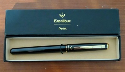 VINTAGE Pentel Excalibur RX15 Rollerball Pen Black Lacquer 24kt Plated ...