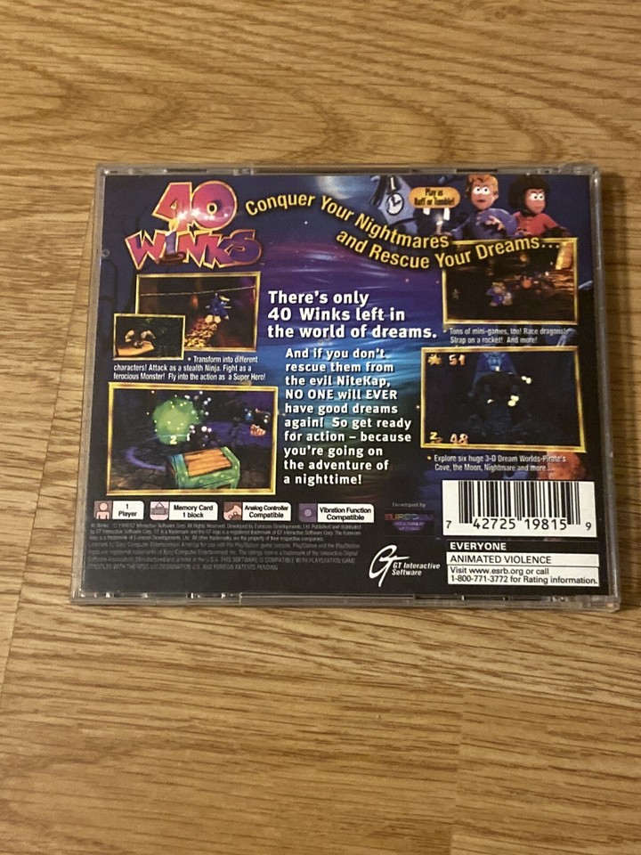 40 Winks (Sony PlayStation 1) Complete in Box CIB - Tested 742725198159 ...