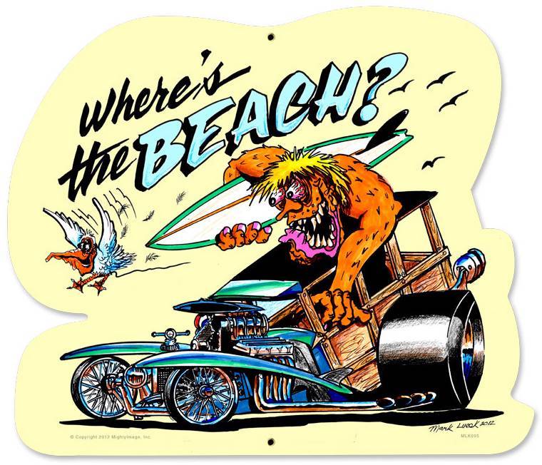 Hot Rod Rat Rod Surfboard Beach Metal Sign Man Cave Garage Club Shop ...