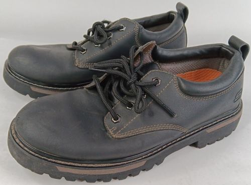Skechers Tom Cats Shoe Black Oxford Leather Casual Round Toe Lace Up ...