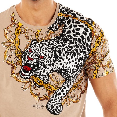 Avenue George V Paris T-Shirt Leopard Men's Beige Shirt Fitted ...