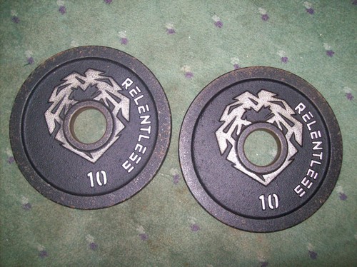10lb "RELENTLESS" OLYMPIC WEIGHT PLATES BodyBuilding EXERCISE Fitness ...