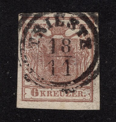 Austria 1850 Sc# 4 6Kr Brown - Socked On Nose Trieste 18/11 Cancel ...