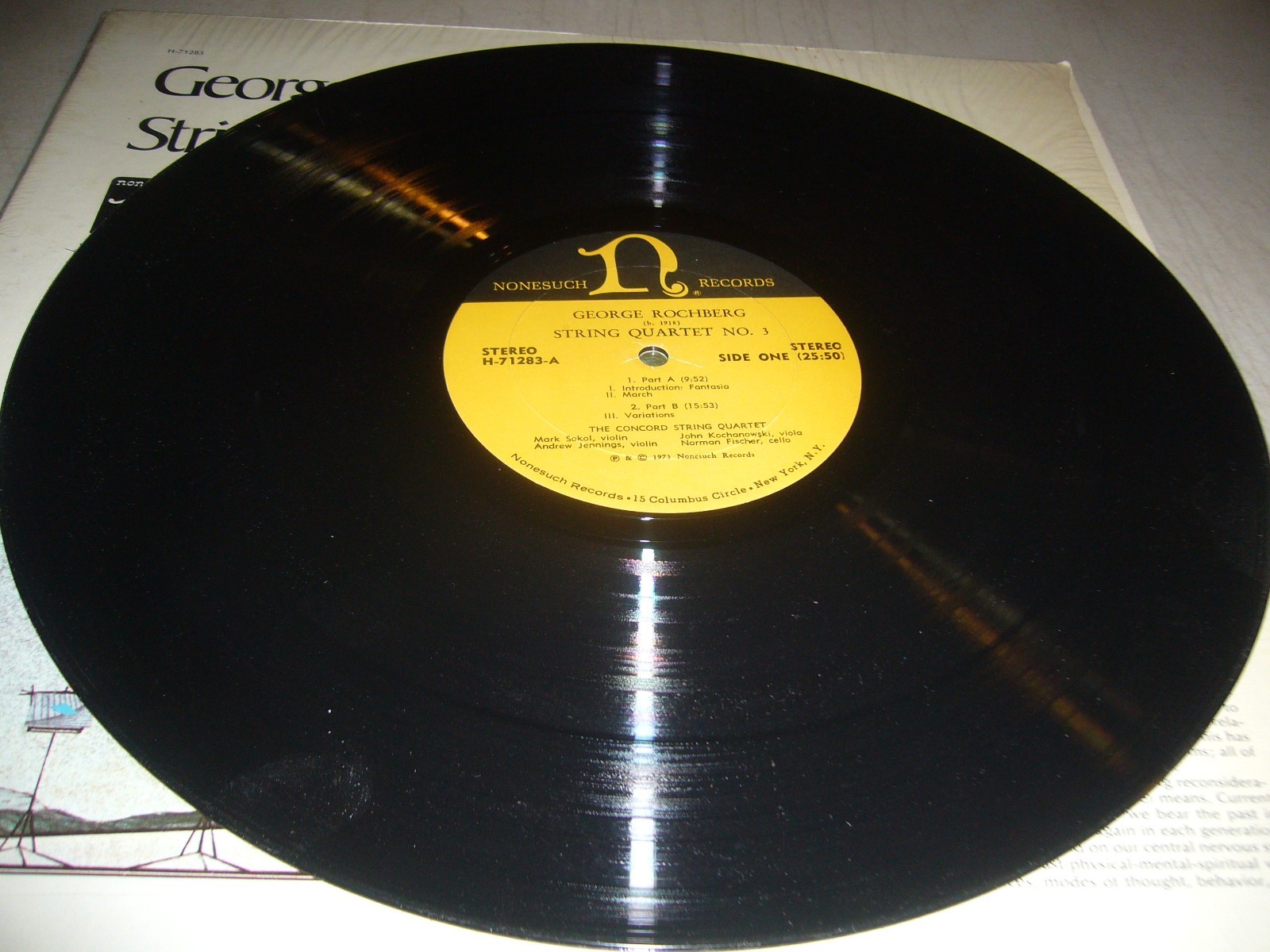 THE CONCORD STRING QUARTET GEORGE ROCHBERG NO. 3 LP NM Nonesuch H-71283 ...