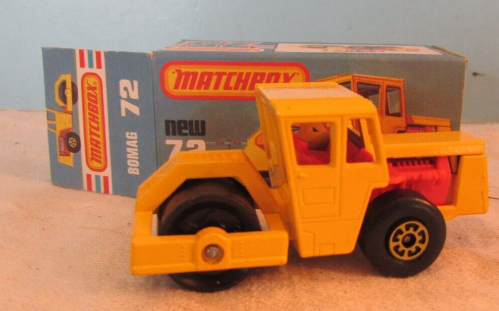 1979 Matchbox - BOMAG #72 YELLOW ROAD CONSTRUCTION VEHICLE W/Orig. Box ...