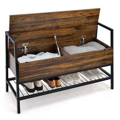 Industrial Shoe Bench Rack Organizer w/Hidden Storage Box & Premium Gas ...