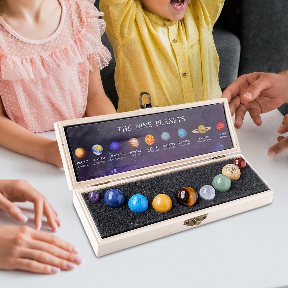 9x Nine Planets in Solar System Model Set Creative Gift with Wood Box ...