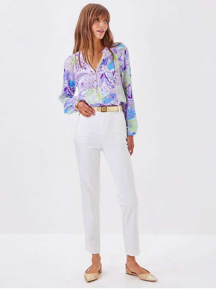 Lilly Pulitzer NWT Elsa Silk Top Juicy Story Patch $178 Size L | eBay UK