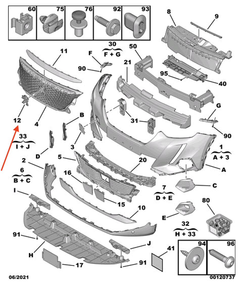 PEUGEOT 2008 Front Grille Peugeot Badge 98366648VD New Genuine | eBay