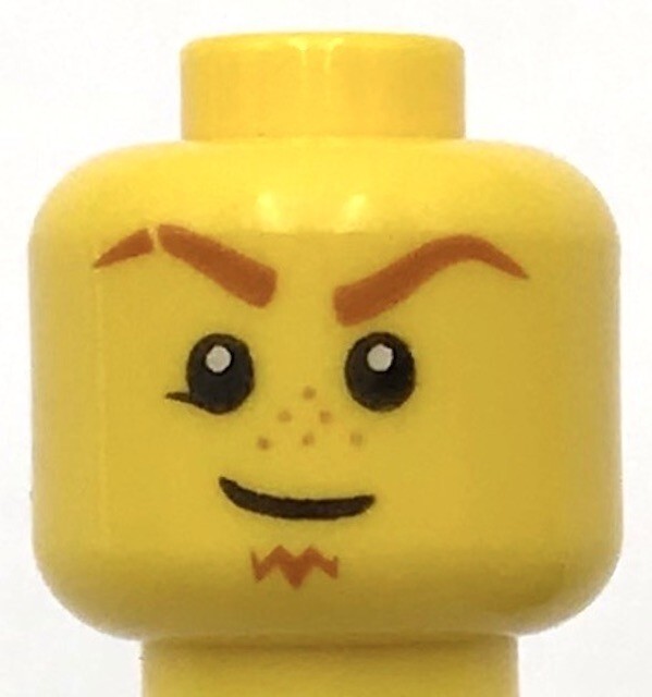 Lego New Yellow Minifigure Head Dual Sided w/ Scar Soul Patch Smile w ...