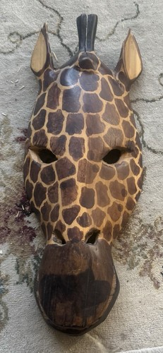 Hand Carved Wood Giraffe Animal Mask Wall Hanging Kenya Africa Folk Art ...