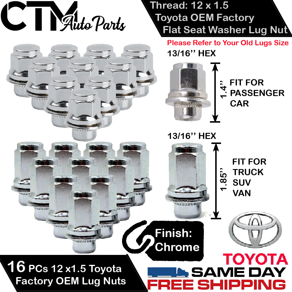 16PCS TOYOTA FACTORY OEM CHROME 12X1.5 MAG SEAT/FLAT SEAT LUG NUTS | eBay