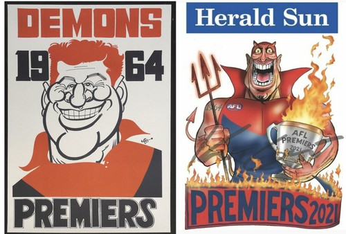 1964 and 2021 Melbourne Demons Premiers Weg Mark Knight poster ...