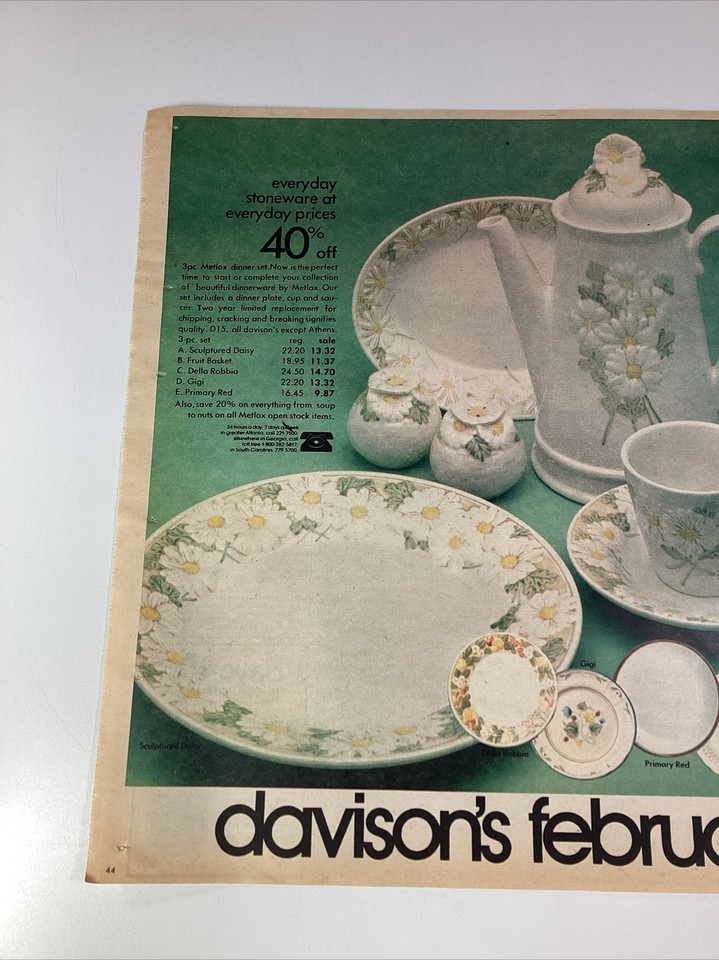 Atlanta GA Print Ad 1980 AJC Davison’s Dinnerware Set Metlox Daisy | eBay