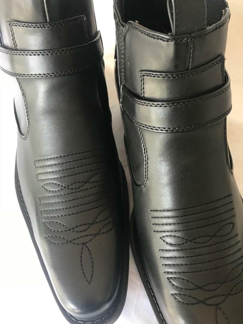 Mens Cuban Heel Ankle Western Cowboy Boots Black Tan Eastwood Chisel ...