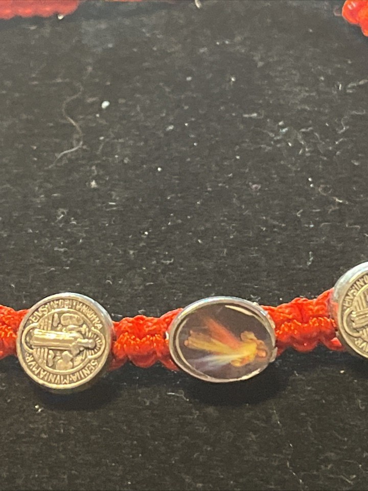 Divine Mercy Jesus Medal Red Cord Macrame Rosary Bracelet Religious ...