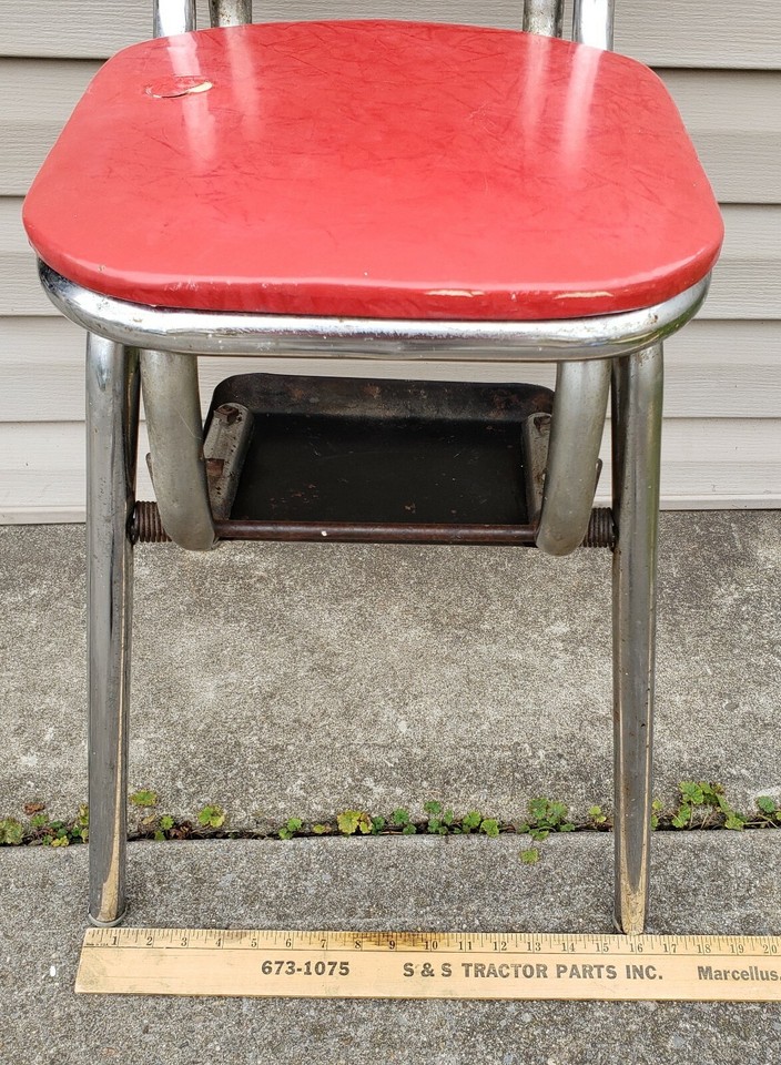 Vintage Retro Red Cosco Chrome Kitchen Step Stool Farm Chair Plant ...