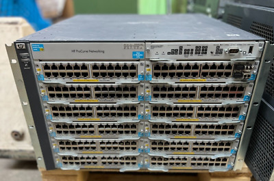 HP ProCurve E5412zl J8698A POE+ Chassis w 10x J8702A J9307A J9308A ...