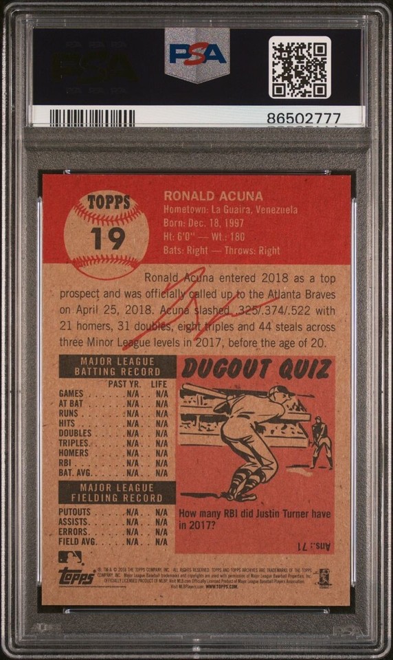 2018 Topps Living Set Ronald Acuna RC #19 PSA 10 | eBay