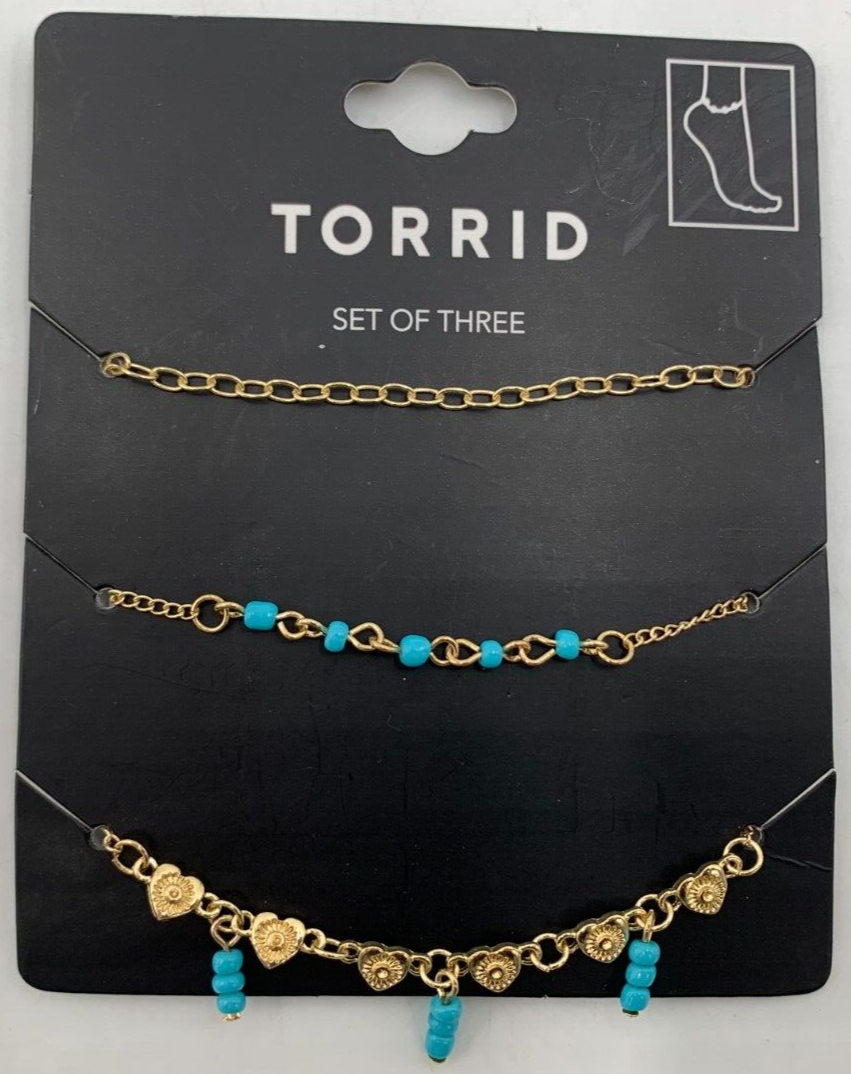 Torrid Turquoise Stones Layered Anklet Ankle Bracelet Gold Tone Set of ...