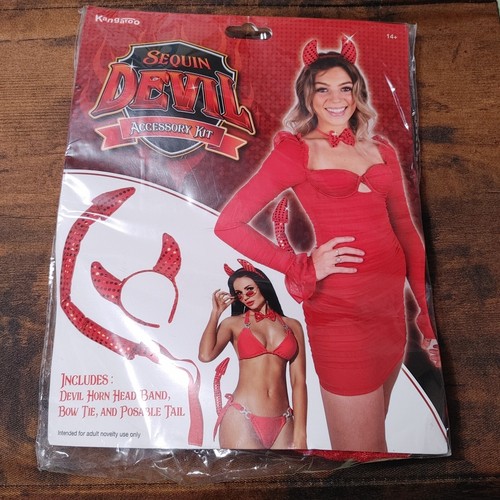 KANGAROO Red Sequin Devil Accessory Kit Halloween Adult 1 Sz Horns Bow Tie Tail 852409007797| eBay