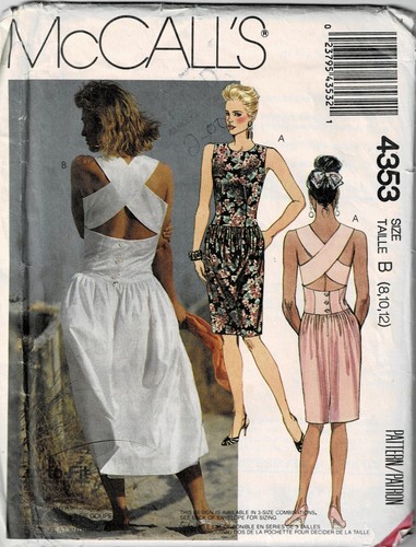 Vtg 1989 PATTERN Misses' Dress with Crossed Back Sz 8-10-12 UNCUT ...