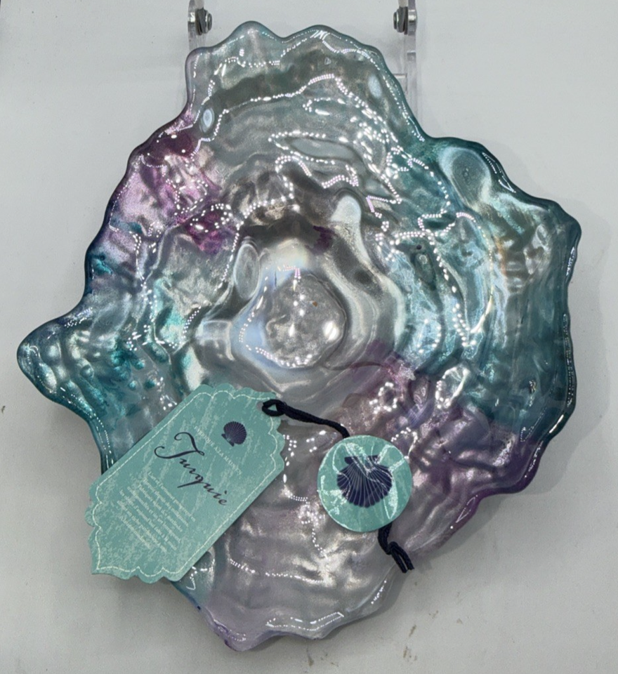 Luster Iridescent Blue Purple Glass Tray Seashell Shape Platter 8 1/4 ...