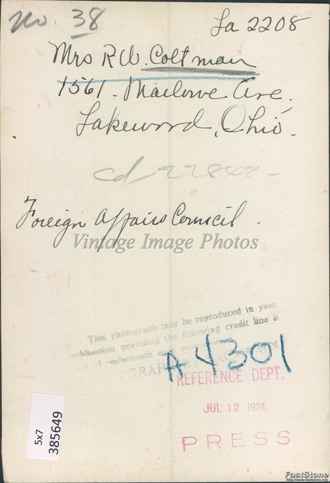 1934 Lakewood Mrs Coltmann Portrait Vintage Clothing Photo 5X7 | eBay