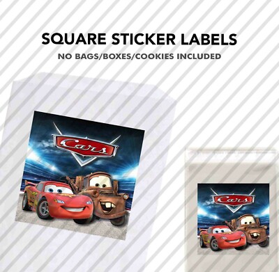 12 Cars Lightning McQueen 2.5" Square Sticker Labels Bag Treat Party ...