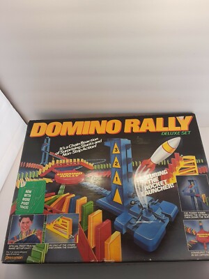 1989 DOMINO RALLY DELUXE SET W/ ROCKET LAUNCHER PRESSMAN DOMINOES KIDS ...
