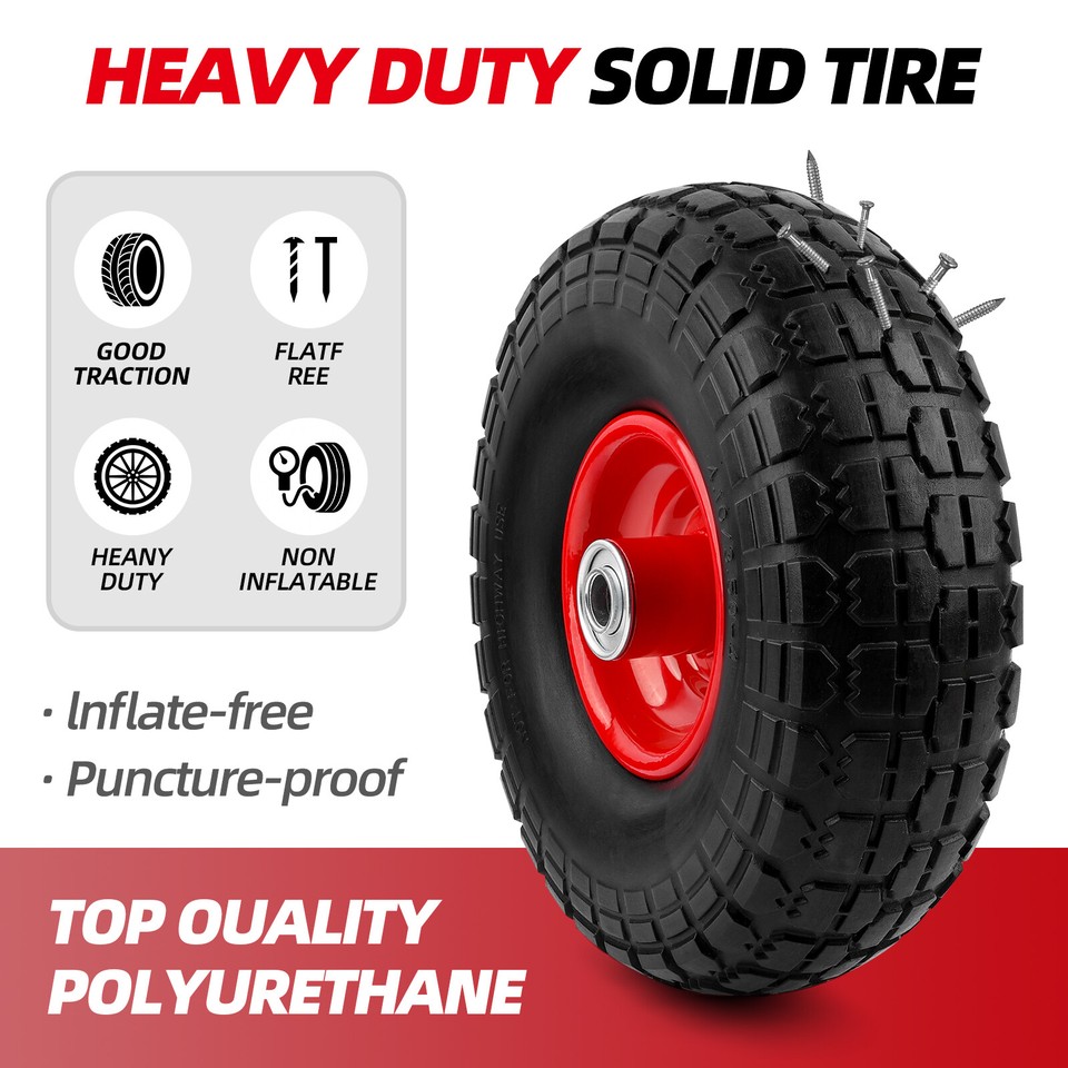 10" Flat Free Hand Truck Wagon Cart Tire and Wheel with 5/8" Center ...