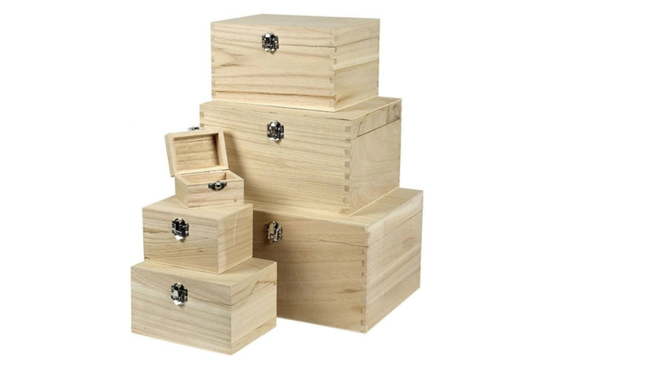 Plain Wooden Box Hinged Lid Memory Keepsake Storage Paint Decorate ...